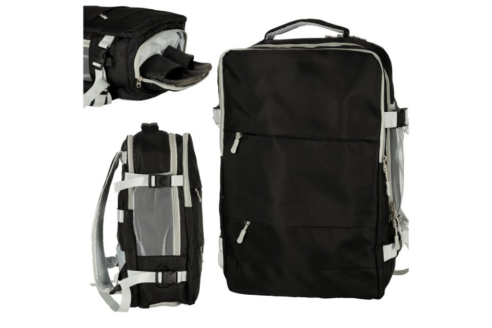 Ranac za putovanje avionom - 45 k 16 k 28 cm, USB kabl, vodootporan, crn ✈️ Ručni