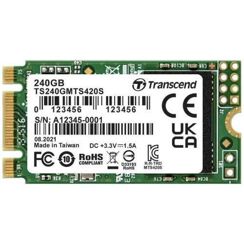 Transcend TS240GMTS420S 240GB, M.2 2242, PCIe Gen3x4, NVMe, SATA3 B+M Key, TLC, DRAM-less, Read up to 500MB/s, Write up to 430 MB/s, Single-sided