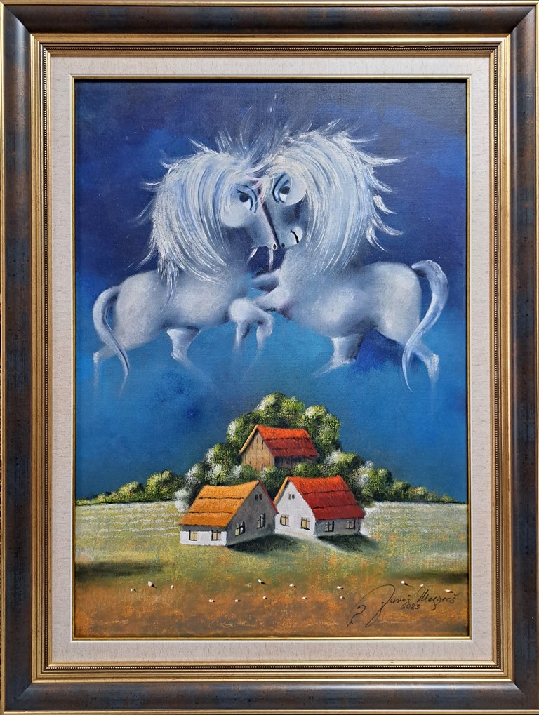 Ljubav, Janoš Mesaroš, ulje na platnu, sa 86×66 cm, bez 70×50 cm, sertifikat, lux ram, 1800 eura