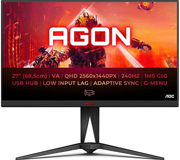 Monitor AOC AGON AG275QZN/EU 27"/VA/1920x1080/240Hz/1ms GtG/HDMIx2,DPx2,USB/freesync/pivot/crna