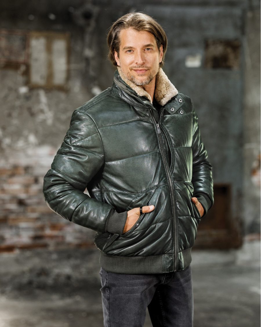 Invento kožna jakna Dario – Zelena