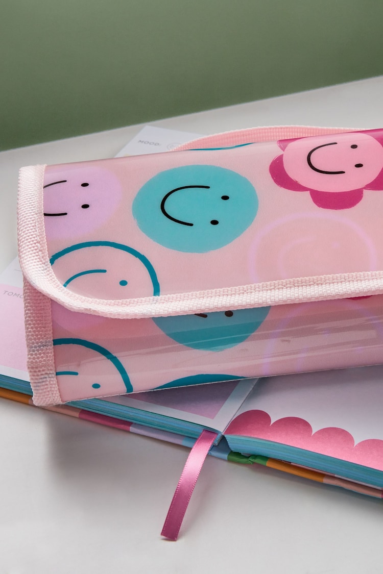 Pink Smiley Faces Filled Fold Up Pencil Case