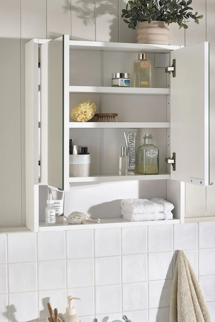 White Garda Textured Mirrored Double Wall Cabinet