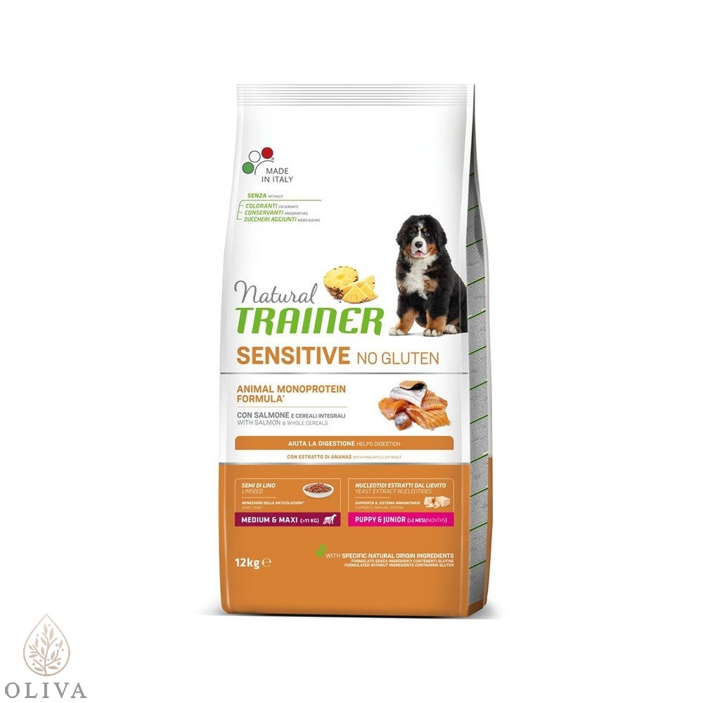 NATURAL TRAINER SENSITIVE NO GLUTEN PUPPY & JUNIOR SA LOSOSOM ZA PSE SREDNJIH I VELIKIH RASA 12KG