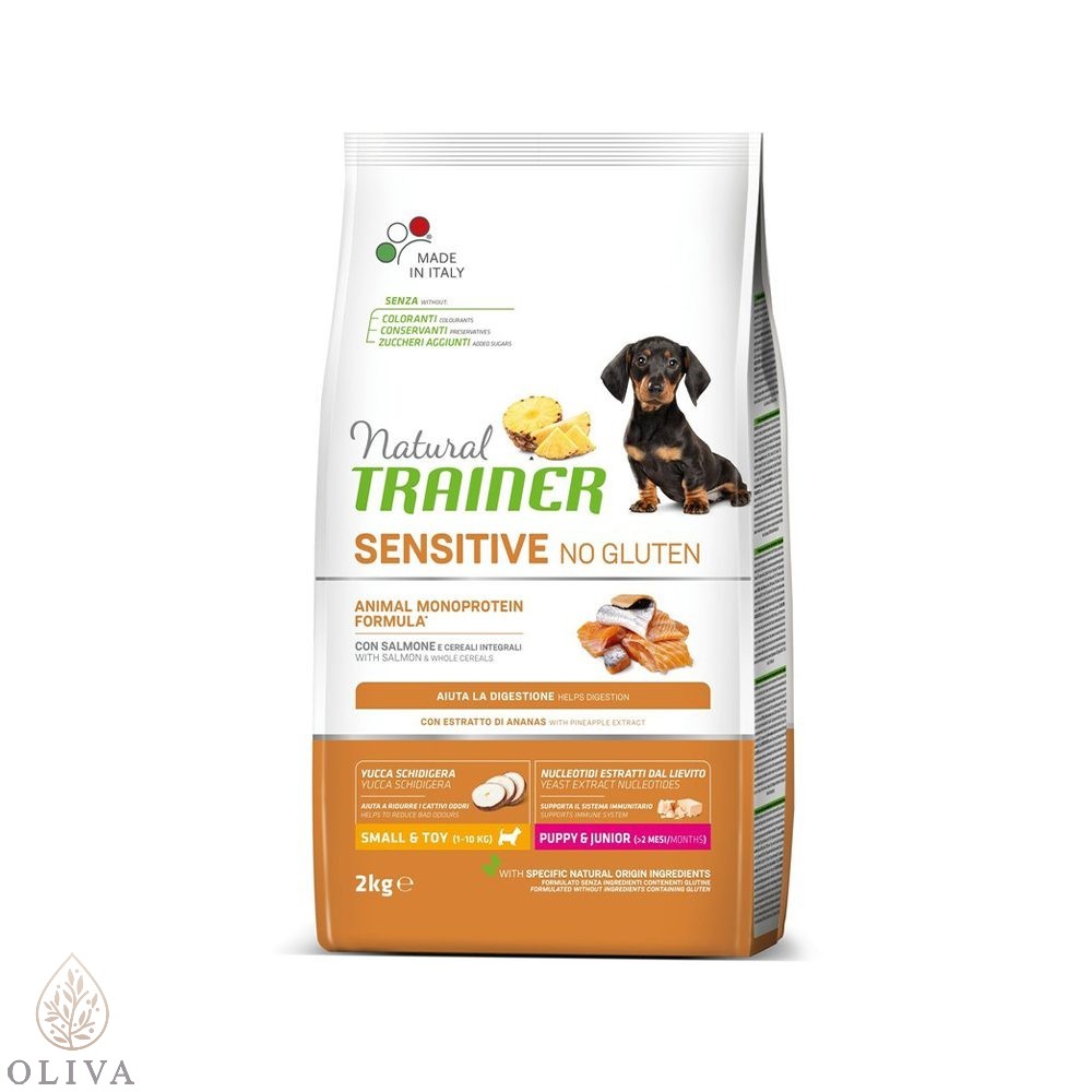 NATURAL TRAINER SENSITIVE NO GLUTEN SA LOSOSOM ZA ŠTENCE I MLADE PSE MALIH RASA 2KG