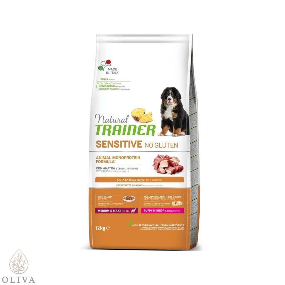 NATURAL TRAINER SENSITIVE NO GLUTEN PUPPY & JUNIOR SA PAČETINOM ZA PSE SREDNJIH I VELIKIH RASA 12KG