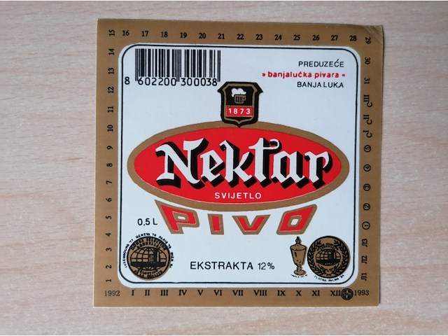 Etiketa, Nektar svijetlo pivo, Banja Luka, 1992-93