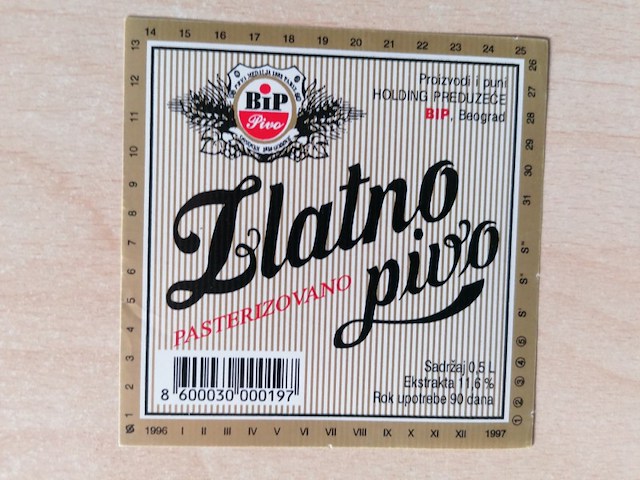 Etiketa Zlatno pivo BiP, 1996-97