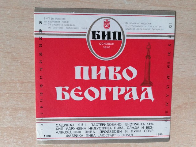 Etiketa Pivo Beograd, BIP, etiketa 0,5l 1988-89