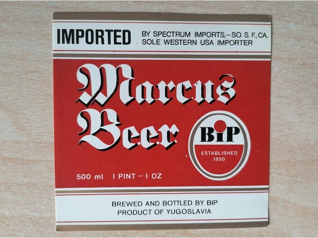 Etiketa Marcus Beer, BIP izvoz USA, made in Yugoslavia