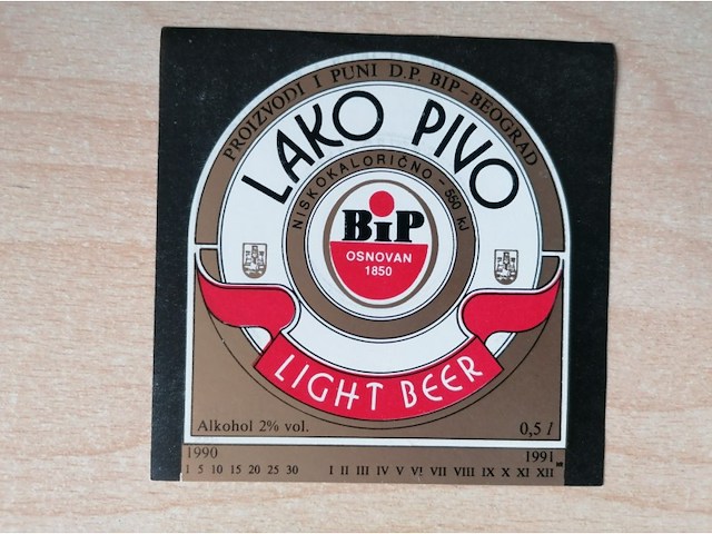 Etiketa BIP lako pivo etiketa 0,5l 1990-91