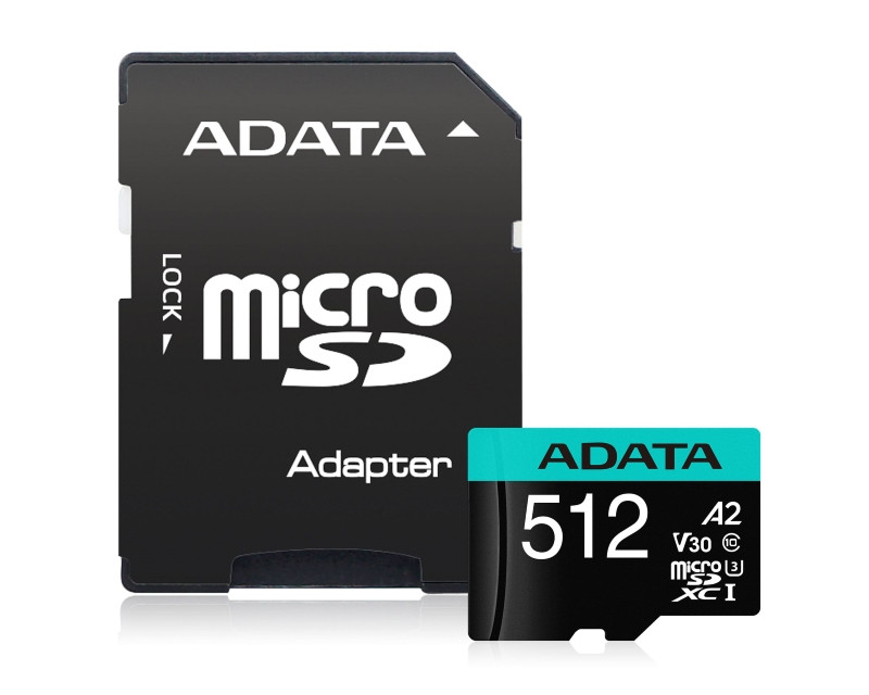 A-DATA - Memorijska kartica UHS-I U3 MicroSDXC 512GB V30S class 10 + adapter AUSDX512GUI3V30SA2-RA1