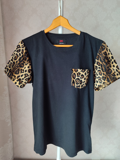 Leopard print crna pamučna majica