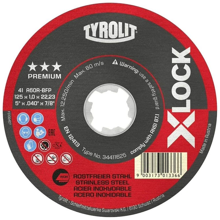 TYROLIT REZNA PLOČA 125 X 1,0 X 22,23 PREMIUM *** X-LOCK