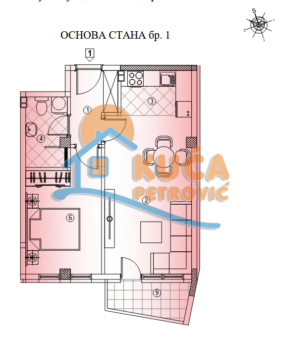 Jednosoban stan, 49 m2, Crveni Pevac, Vojvode Mišića ID: p-011691