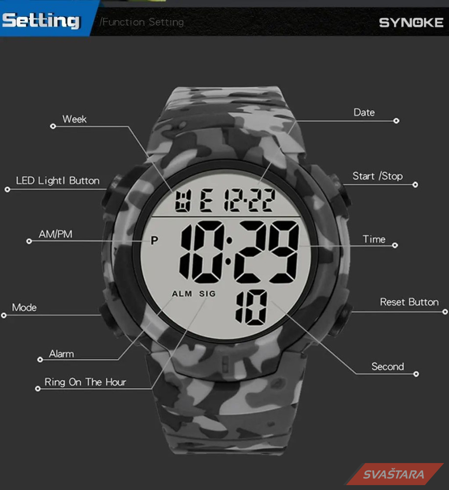 Vojni muški digitalni sat sa svetlećim displejem
