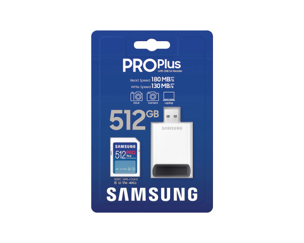 SAMSUNG Memorijska kartica PRO Plus Full Size SDXC 512GB U3 + Card Reader MB-SD512SB