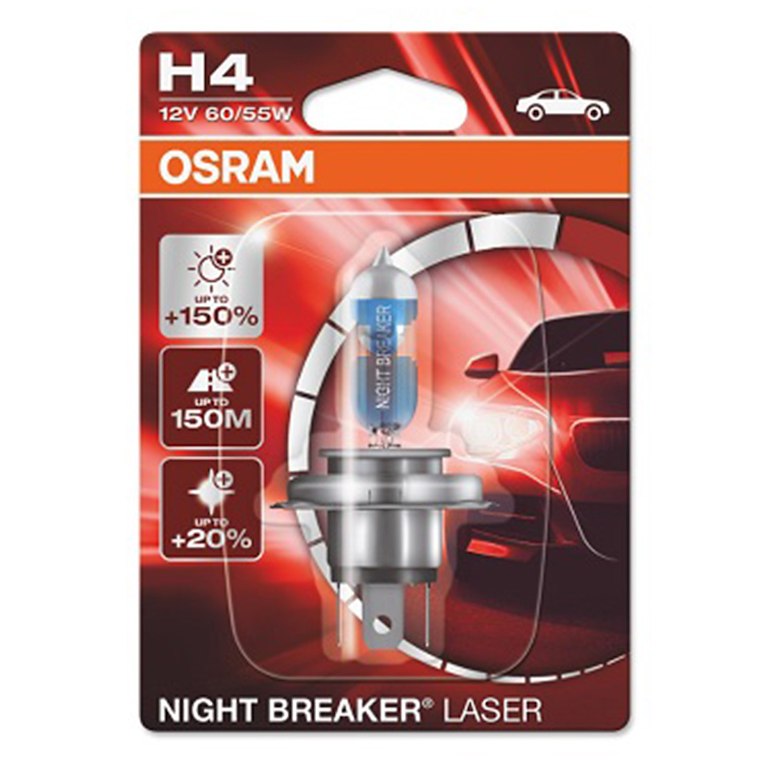 SIJAL 12/H4 64193NL-01B 60/55W NIGHT BREAKER LASER +150% P43T BLI1 OSRAM