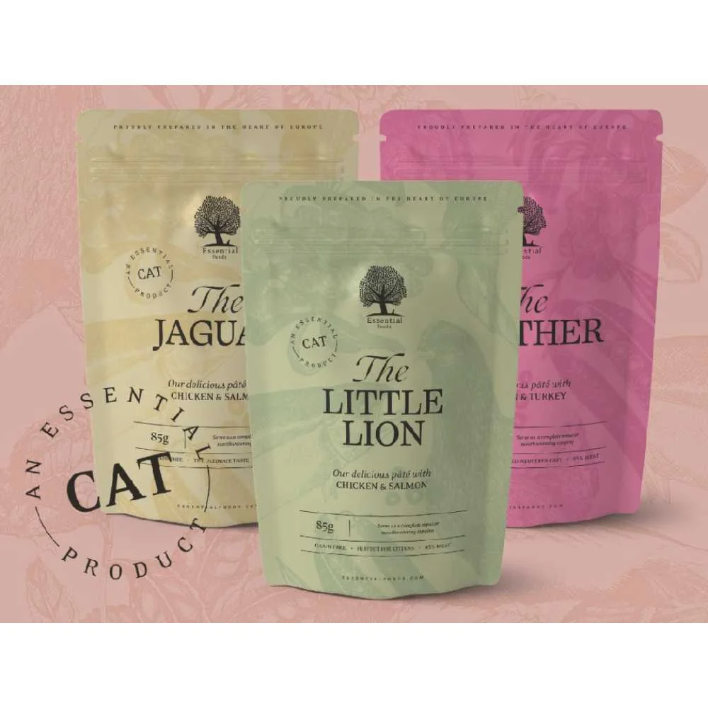 Essential Foods PÂTÉ preliv za mačke The Jaguar 85g + The Little Lion 85g + The Panther 85g 3x12kom + GRATIS Essential hrana za mačiće The Little Lion 1.5kg
