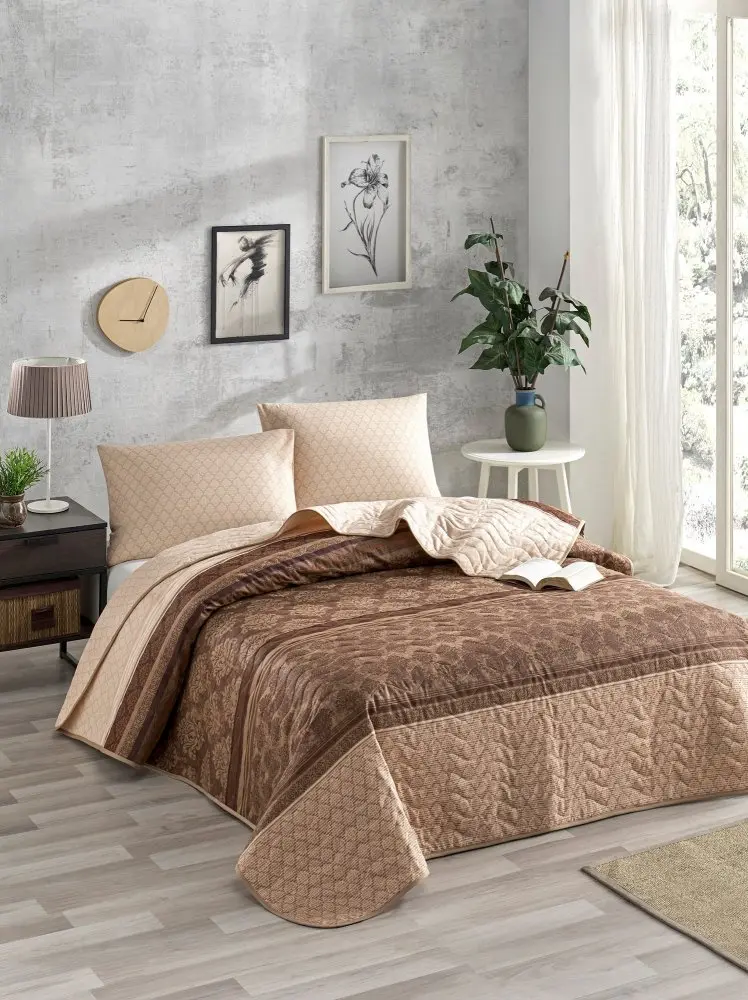 L'essentiel Maison Creative Set prekrivač i 2 jastučnice, 240 x 220 cm, Braon