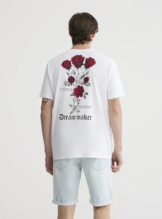 Majica sa printom ruža napred i pozadi Optička bela