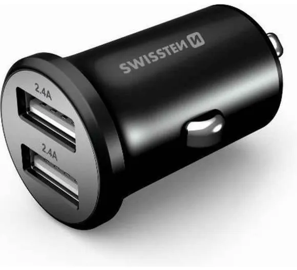 Swissten Auto punjač 2 x USB 2,4 A Metal - Crni