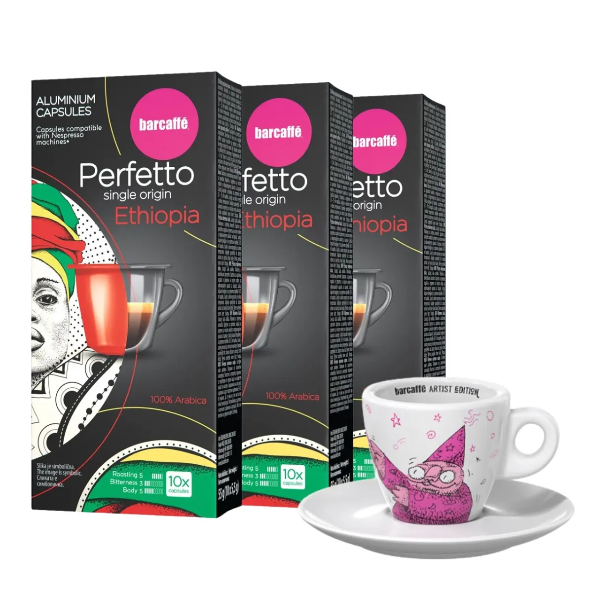 Barcaffe single origin espresso Ethiopia 10 Nespresso kompatibilnih kapsula+šoljica gratis, 3 pakovanja