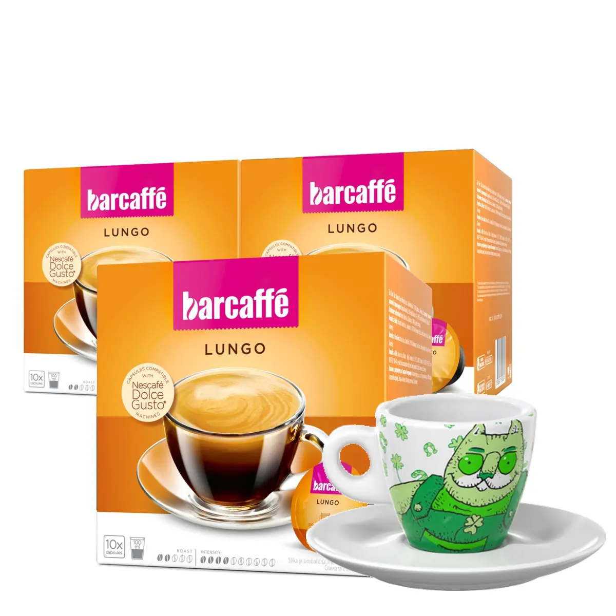 Barcaffe Lungo 10 Dolce Gusto kompatibilnih kapsula+šoljica gratis, 3 pakovanja