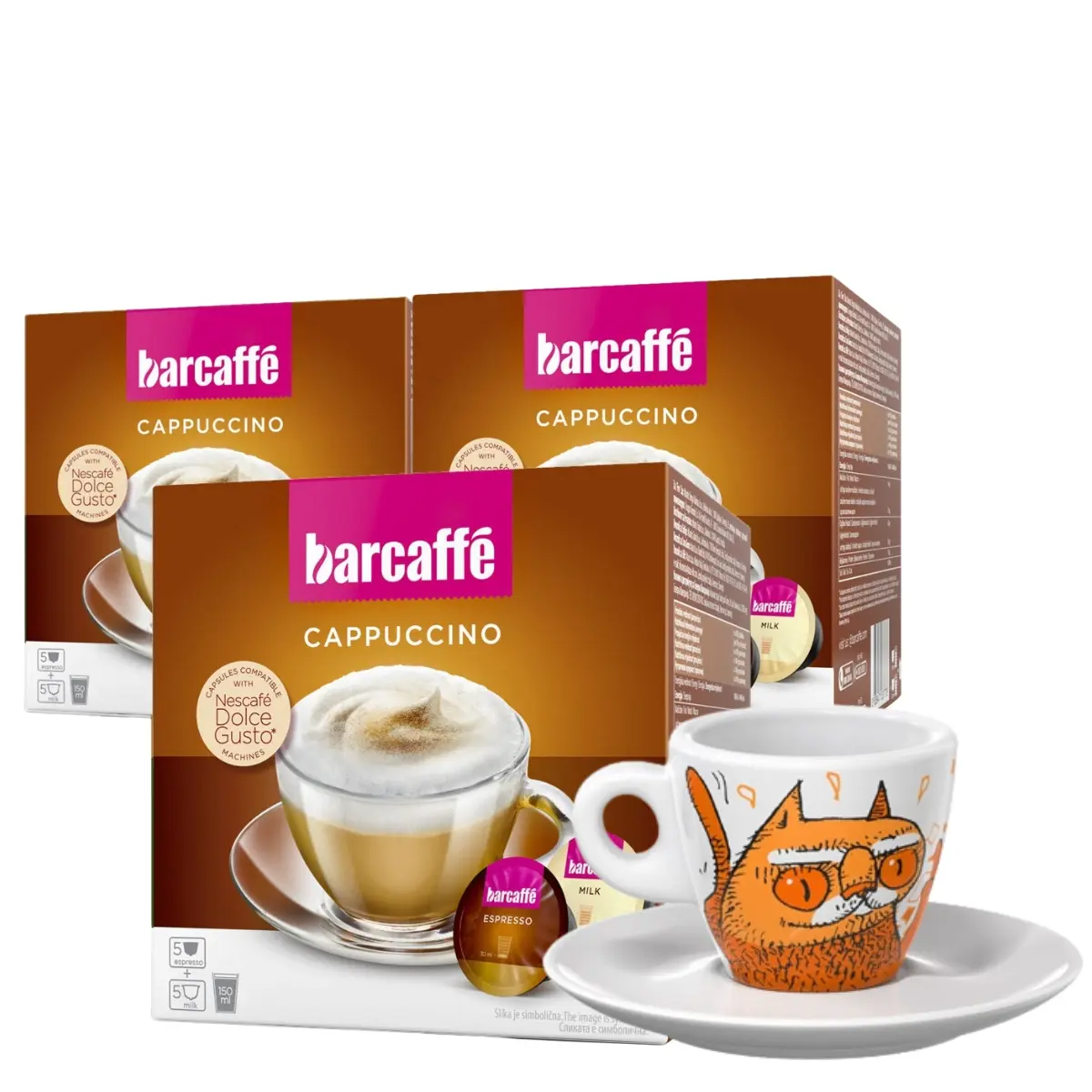 Barcaffe Cappuccino 10 Dolce Gusto kompatibilnih kapsula+šoljica gratis, 3 pakovanja