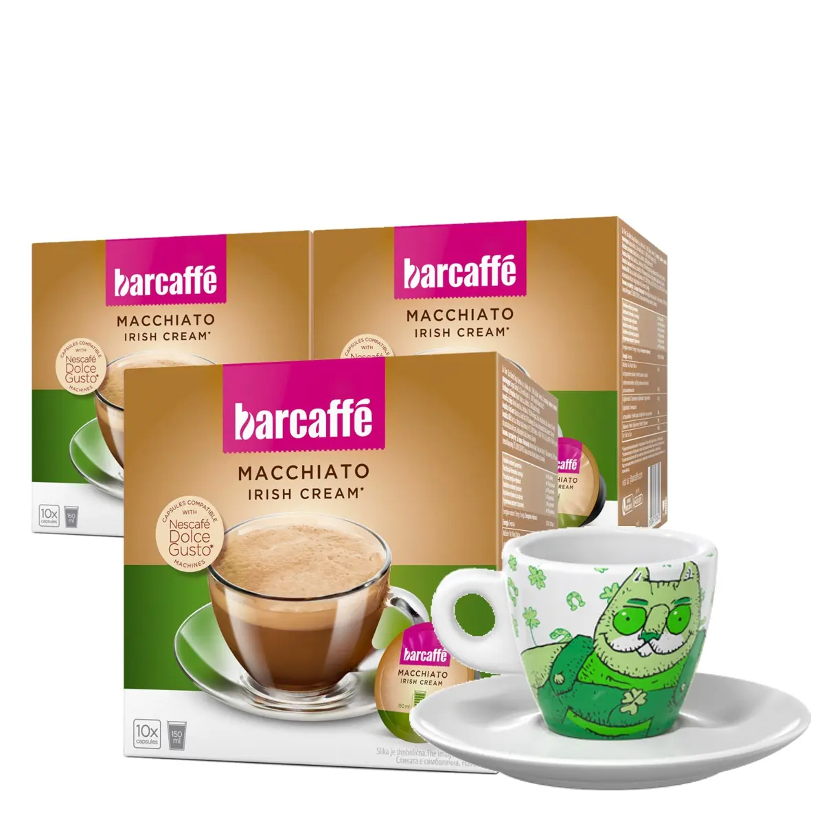 Barcaffe Macchiato Irish Cream 10 Dolce Gusto kompatibilnih kapsula+šoljica gratis, 3 pakovanja