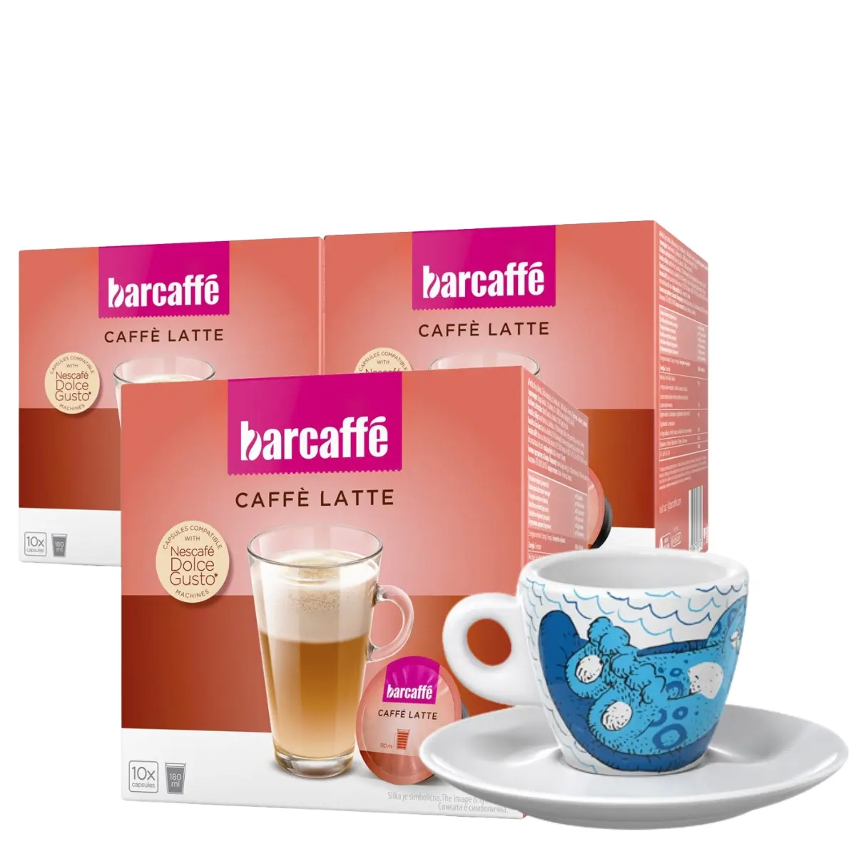 Barcaffe Caffe Latte 10 Dolce Gusto kompatibilnih kapsula+šoljica gratis, 3 pakovanja