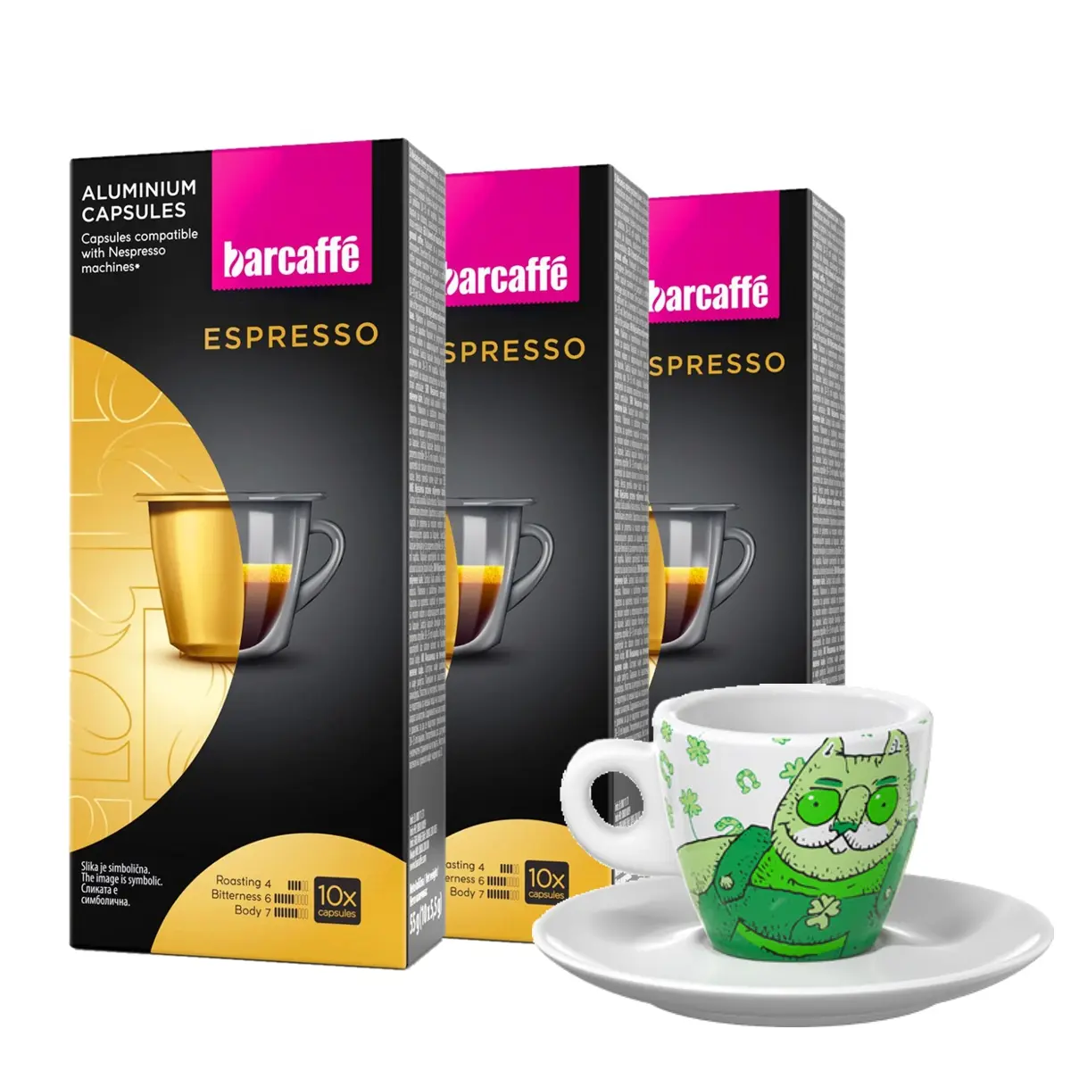 Barcaffe Espresso 10 Nespresso kompatibilnih kapsula+šoljica gratis, 3 pakovanja