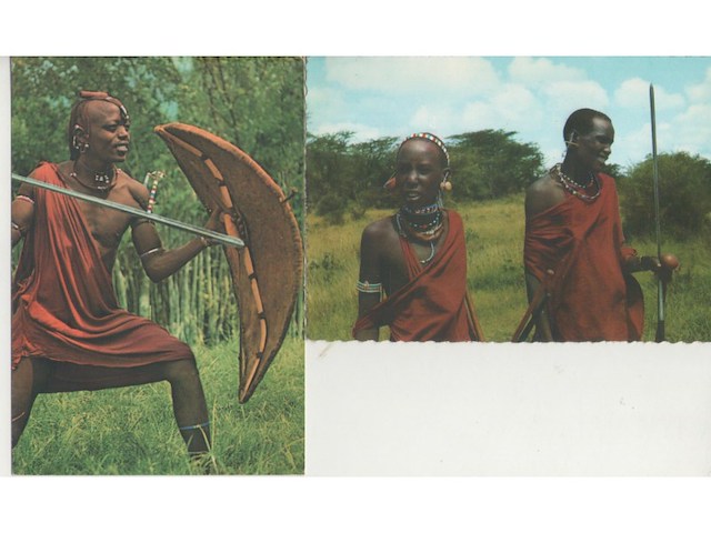 Kenija-Masai ratnici 2 razglednice