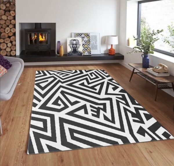 Tepih sa gumenom podlogom 120x180cm – Geometric crno-beli, TG-1121