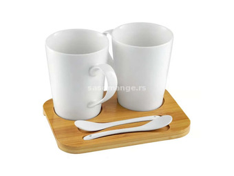 DAJAR DJ45581 PORCELANSKI SET 2 ŠOLJE SA DASKOM OD BAMBUSA