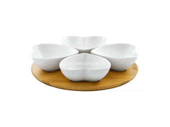 DAJAR DJ45578 PORCELANSKI SET 4 SRCE ČINIJE SA DASKOM OD BAMBUSA