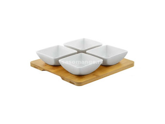 DAJAR DJ45577 PORCELANSKI SET 4 ČETVRTASTE ČINIJE SA DASKOM OD BAMBUSA