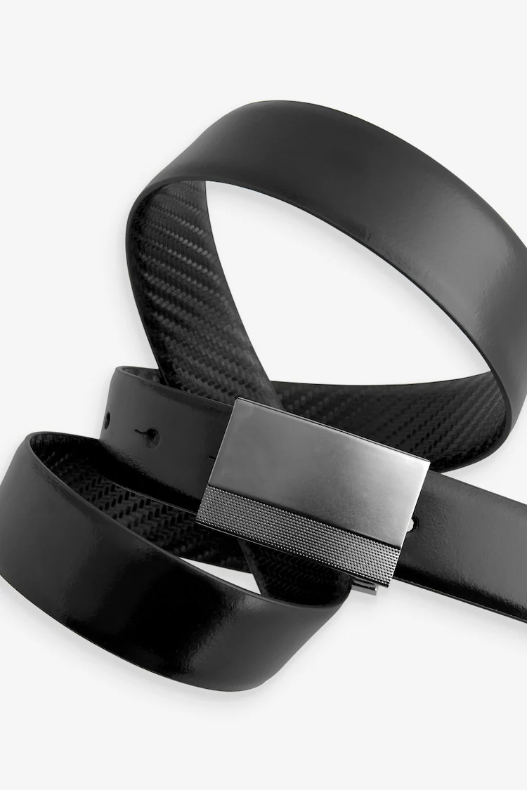 Black Reversible Carbon Print Smooth Leather Belt