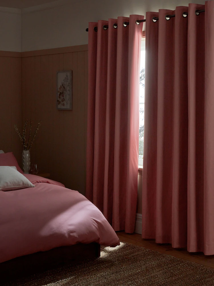 Pink Rose Cotton Blackout/Thermal Eyelet Curtains