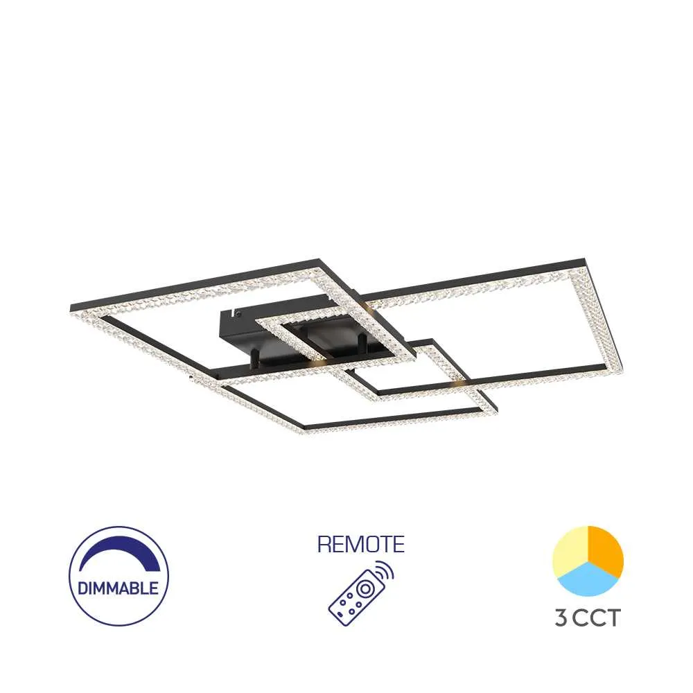 LED PLAFONJERA CRYSTAL B 80W 3U1 DALJINSKI CRNA