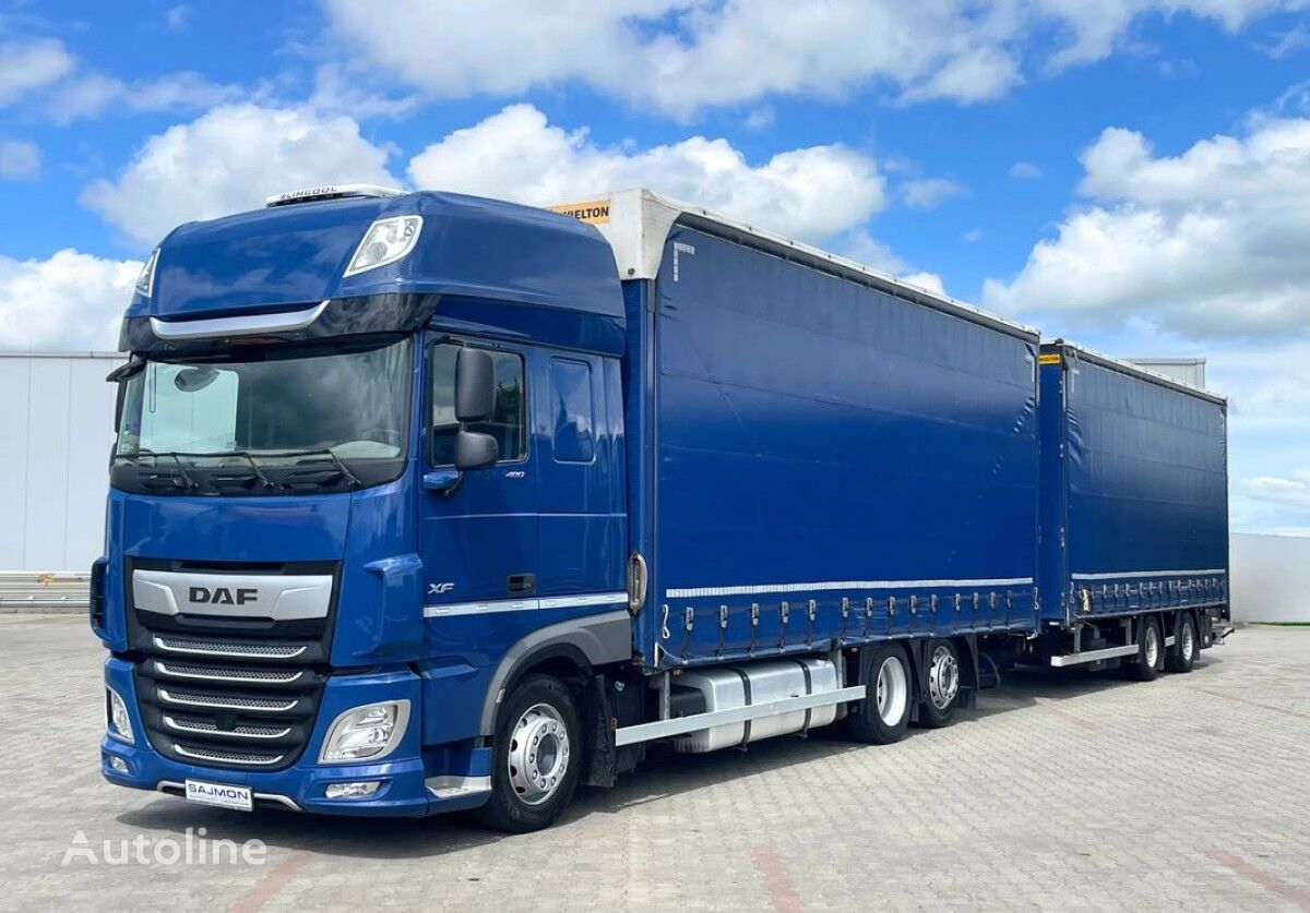 DAF XF 480 / ZESTAW TANDEM 120 M3 / PRZEJAZDOWY / 7,75 M + 7,75 M / kamion sa klizna zavesa cerada + prikolica sa kliznom ceradom