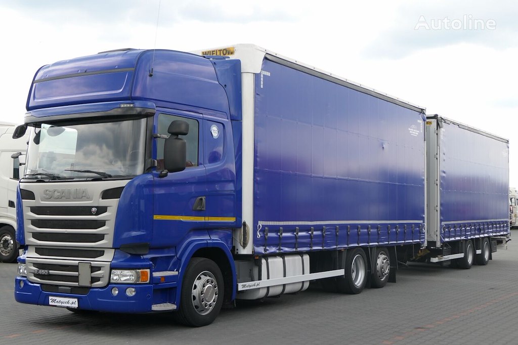 Scania R 450 / ZESTAW TANDEM PRZEJAZDOWY 120 m3 / 2016 / SALON POLSKA kamion s ceradom + prikolica sa ceradom