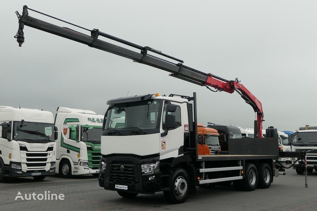 Renault C 380 / 6x4 / HDS FASSI F175a - wysów : 12,3 m / SKRZYNIOWY PLAT kamion platforma