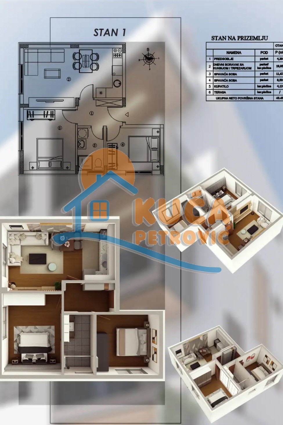 Dvosoban stan, 48.45 m2, Durlan, Ozrenska ID: p-011696