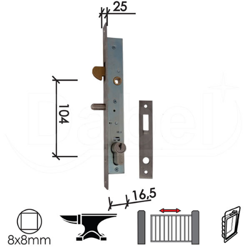 Dabel brava za kliznu kapiju B1003 Inox 16.5/104/22/8 Sa cilindrom DBP1