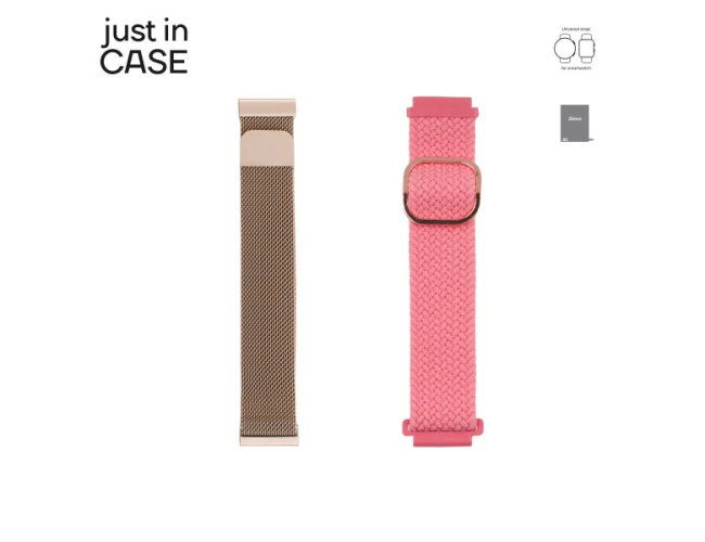 Just In Case 2u1 20mm pink milanese+pink tekstilna zamenska narukvica za pametni sat