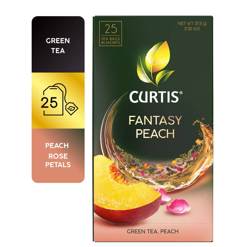 CURTIS Fantasy Peach – Zeleni čaj sa komadićima jabuke, breskve i laticama ruže, 25x1,5g