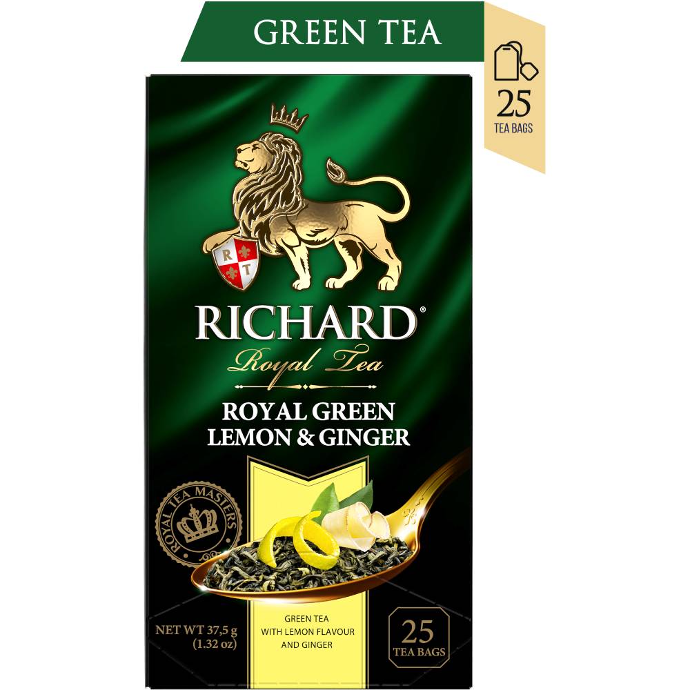 RICHARD Royal Green Lemon & Ginger – Zeleni čaj sa đumbirom, limunom i šipurkom, 25x1,5g