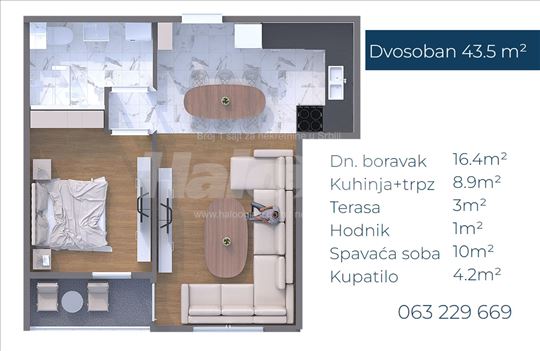 43.5m2 dvosoban, povraćaj PDV-a