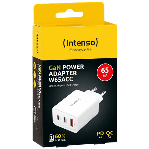 (Intenso) Punjač kućni, brzi, 1 x USB-A, 2 x UCB-C, 3A, 65W - Power Adapter W65ACC GaN